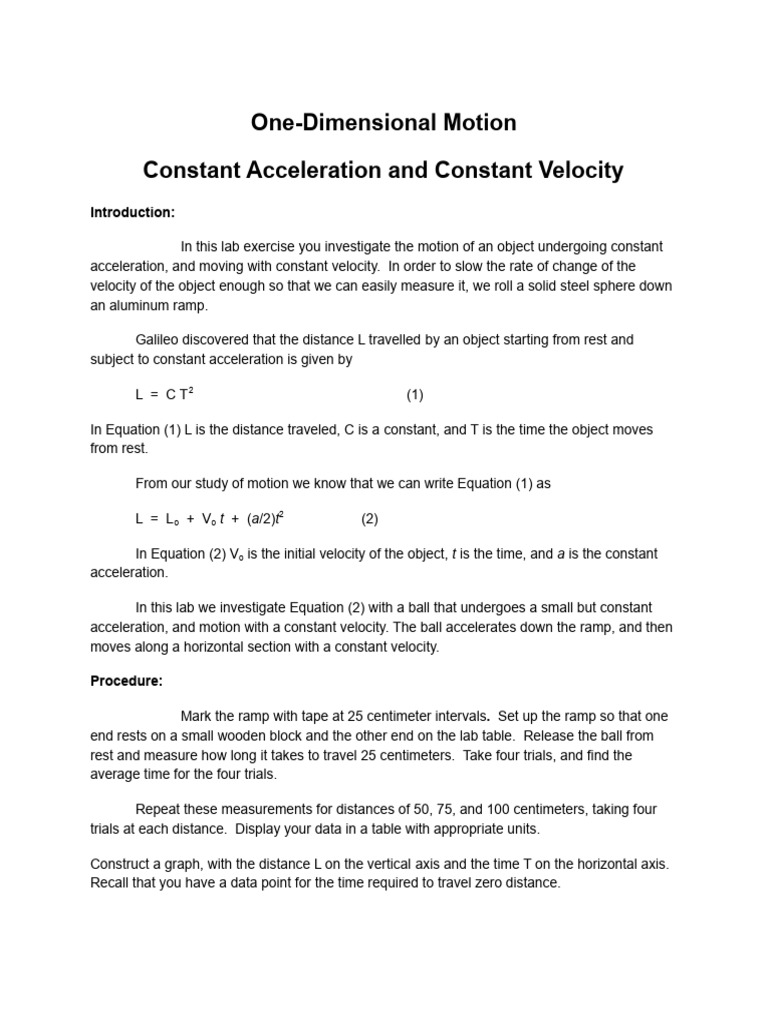 One-Dimensional Motion Lab: Acceleration & Velocity | PDF | Velocity ...