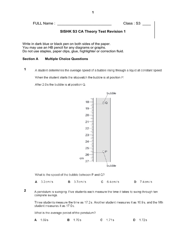 S3 CA1 Test1 Revision 1 | PDF