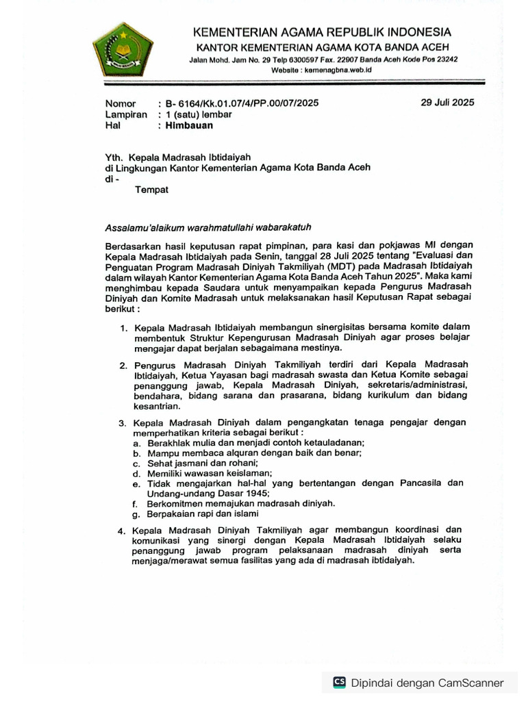 Surat Himbauan Hasil Rapat Evaluasi MDT | PDF
