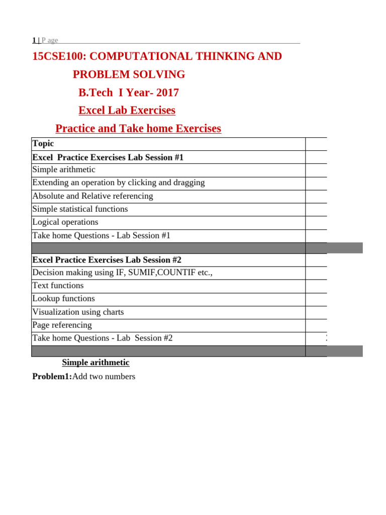 Spreadsheet Practice Exercises-2017 | PDF | Spreadsheet | Microsoft Excel