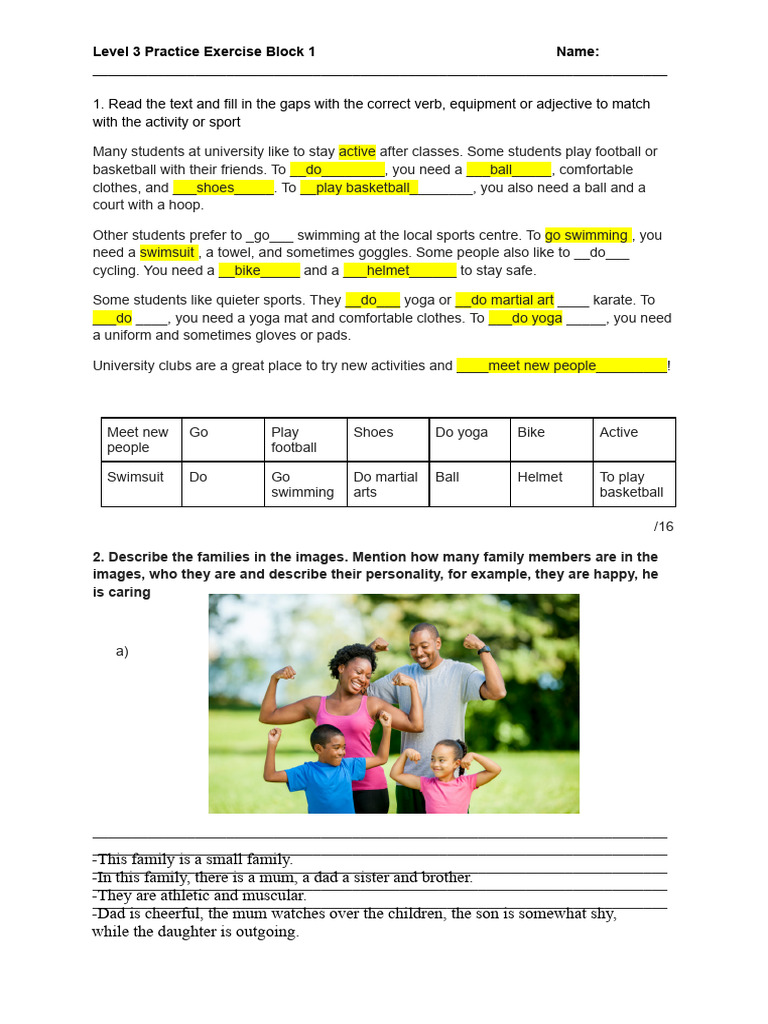 Level 3 Practice Exercise Block 1 | PDF | Sports