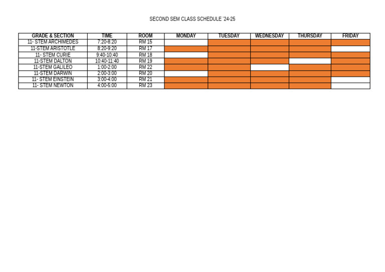 2024-25 Second Semester Class Schedule | PDF