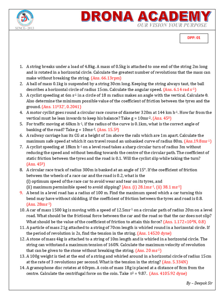 Law of Motion_XI _Circular Motion | PDF | Force | Acceleration