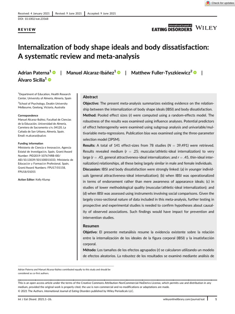 TII - Internalization of Body Shape Ideals and Body Dissatisfaction ...
