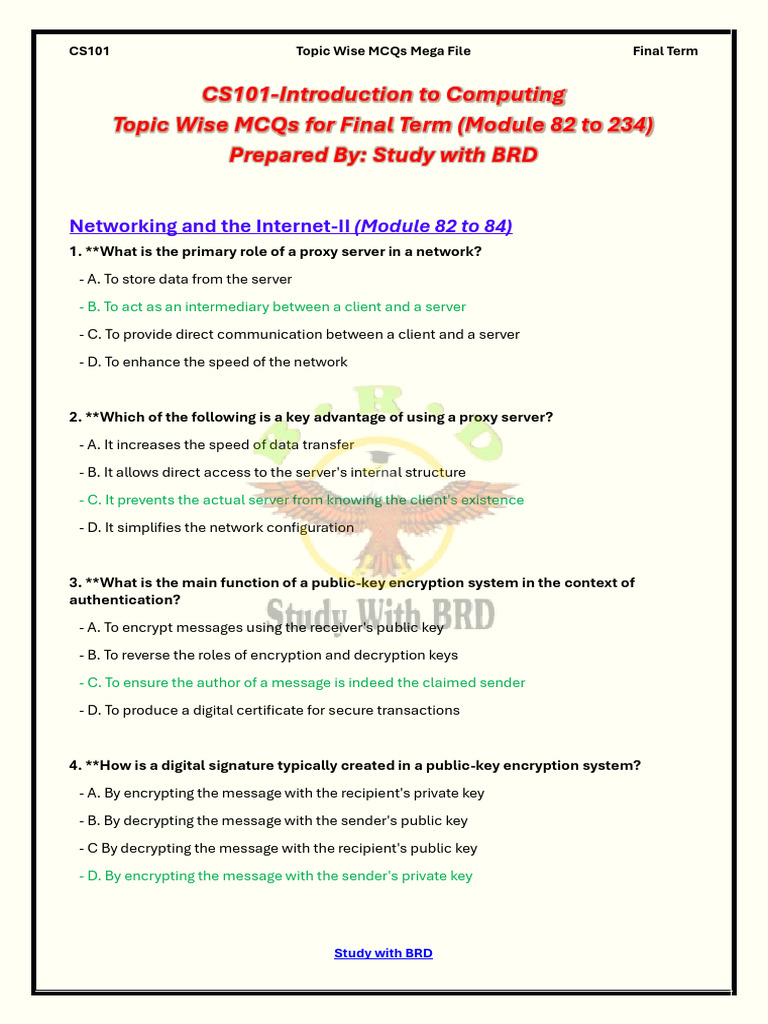 CS101 Topic & Module Wise MCQs For Final Term by Study With BRD | PDF ...