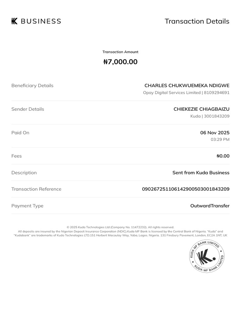 Kuda Outward Transfer Details | PDF