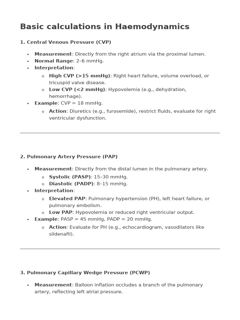 PA Catheter Calculations | PDF | Heart | Blood Pressure