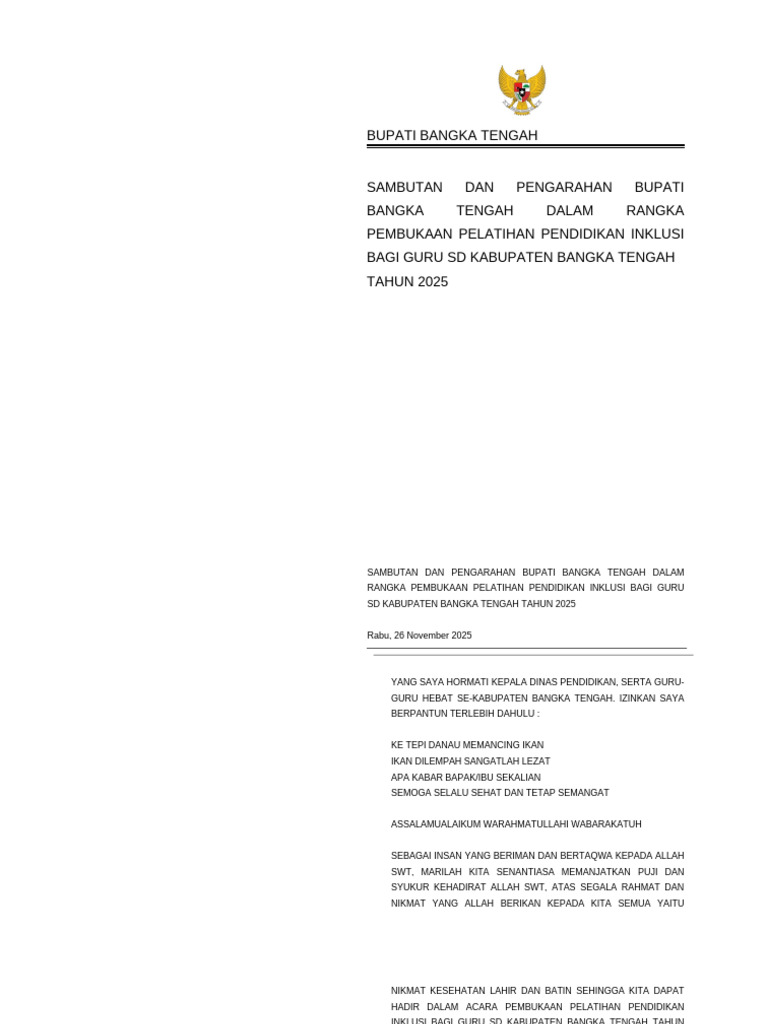 Pidato Pembukaan Bupati Inklusi | PDF