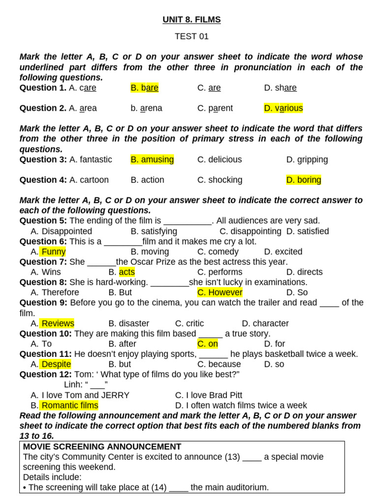 Unit 8 - test 1+ 2 | PDF | Charlie Chaplin