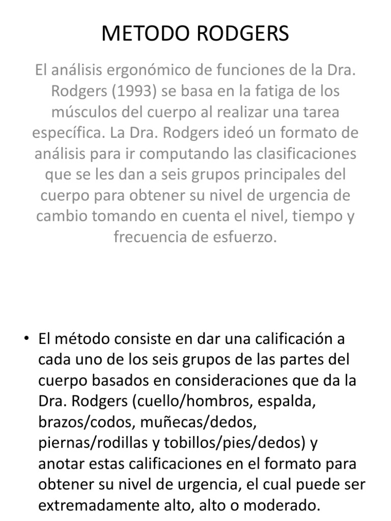 Metodo Rodgers | PDF | Factores humanos y ergonomía | Bienestar