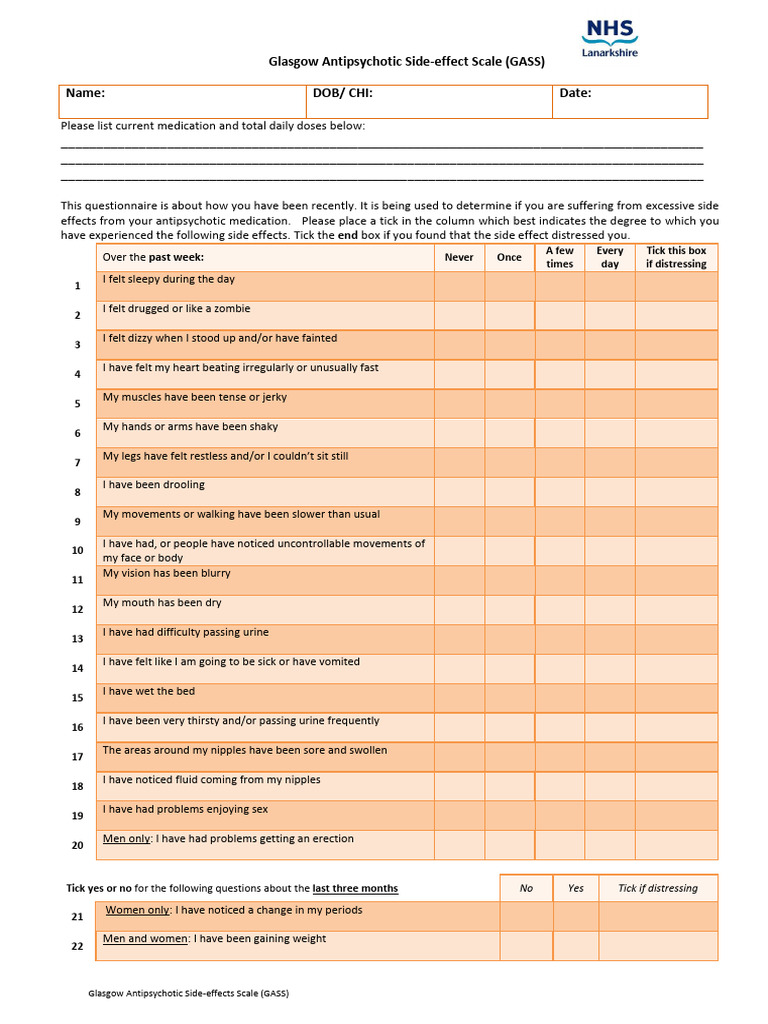 Glasgow Antipsychotic Side-effect Scale | PDF | Antipsychotic | Drugs ...
