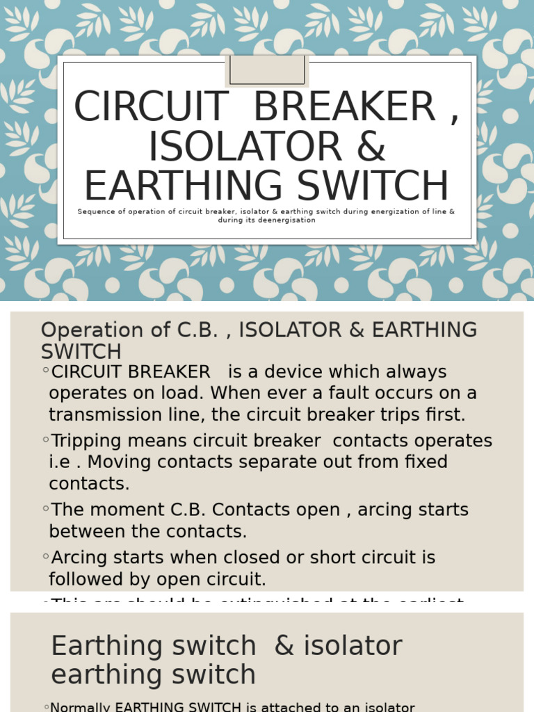 Circuit Breaker J Isolator 0 Earthing Switch | PDF