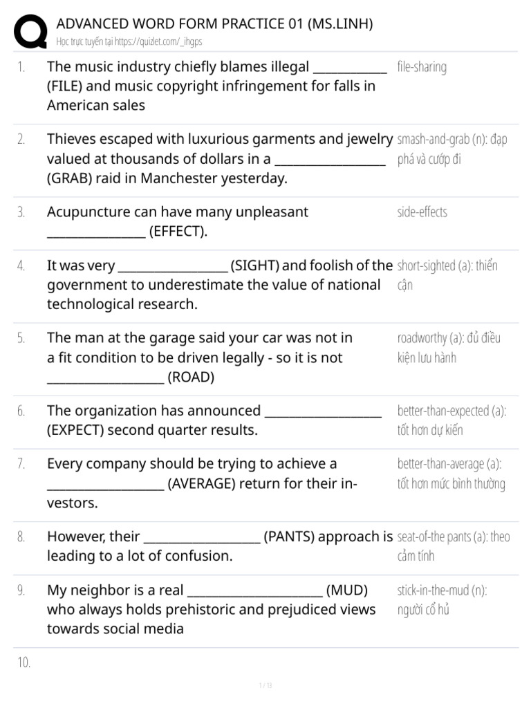 Advanced Word Form Practice Exercises | PDF