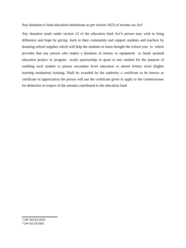 Any Donation To Fund Education Institutions As Per Section 16 | PDF