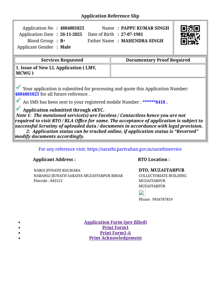 LL Application Reference Slip 4884801825 | PDF