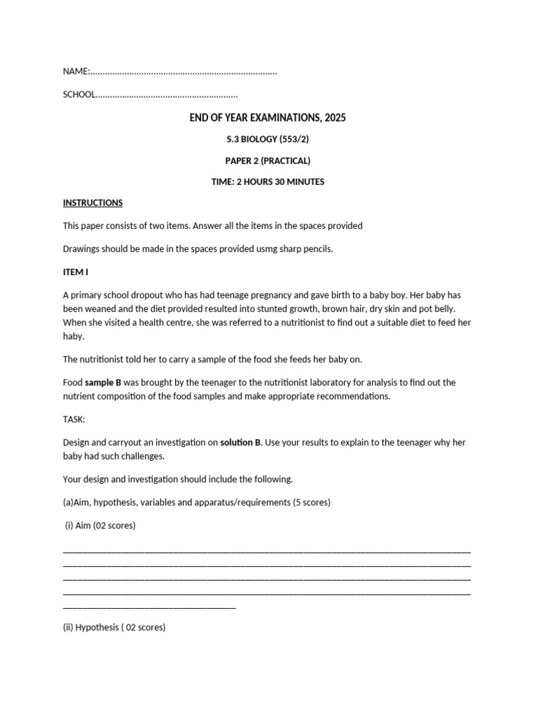 S3 Eoy 2025 Bio 553 - P2 | PDF