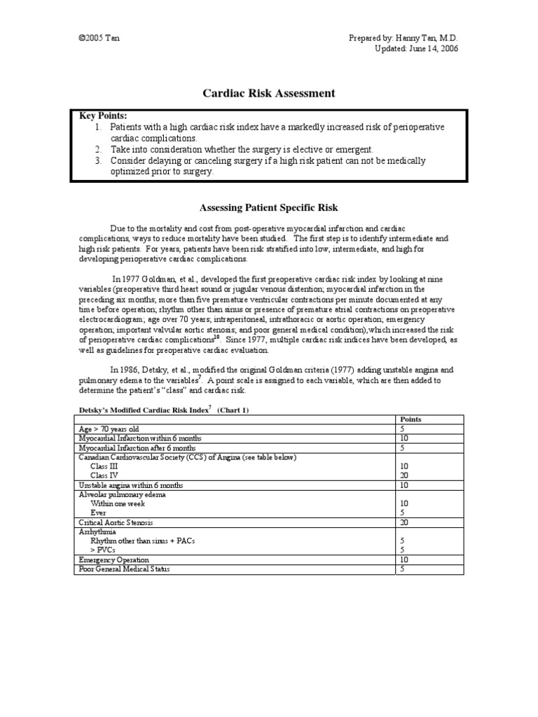 Cardiac Risk Assessment | Myocardial Infarction | Angina Pectoris