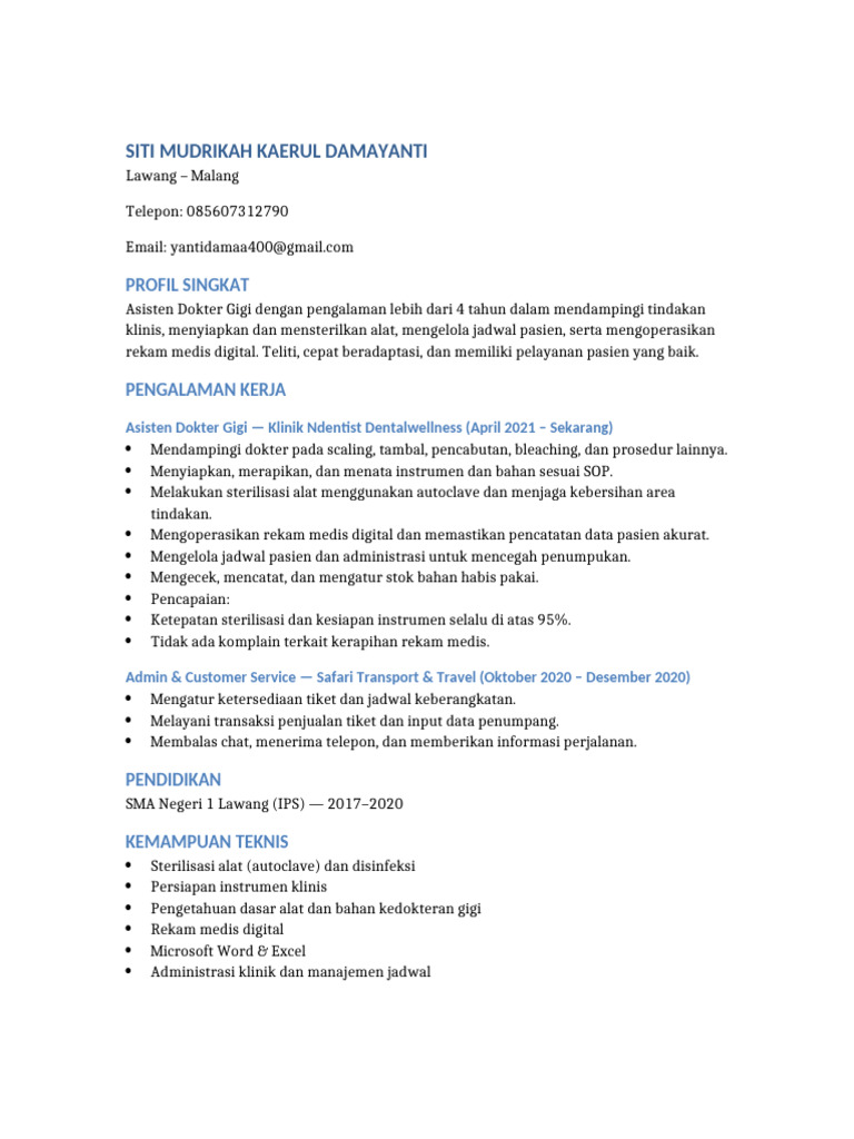 CV ATS Damayanti | PDF