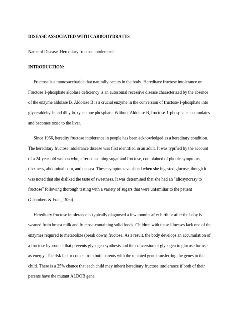 Hereditary Fructose Intolerance Overview | PDF | Fructose | Diseases ...