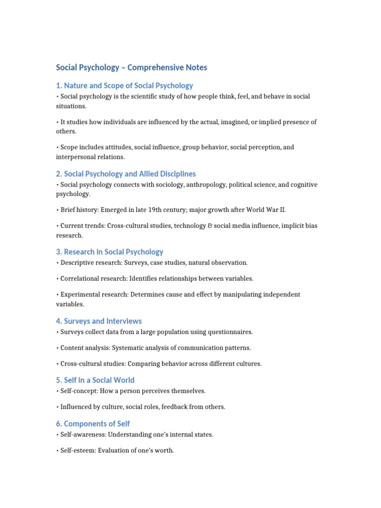 Social Psychology Notes | PDF | Social Psychology | Attitude (Psychology)