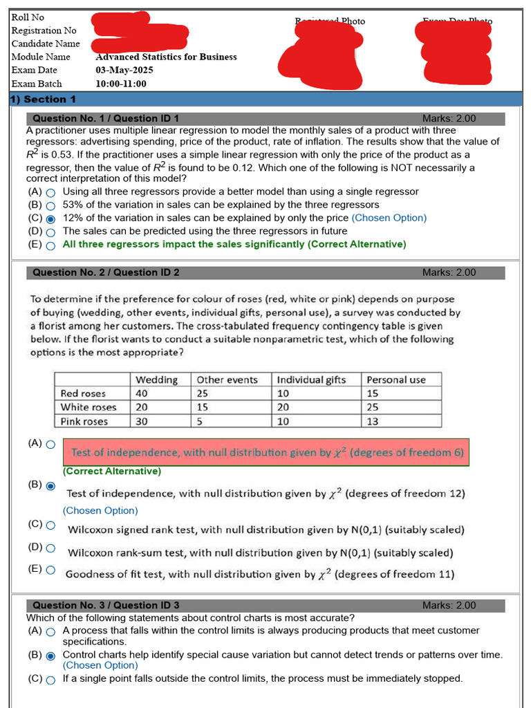 Advanced Statistics Exam Questions | PDF | Standard Deviation | Six Sigma