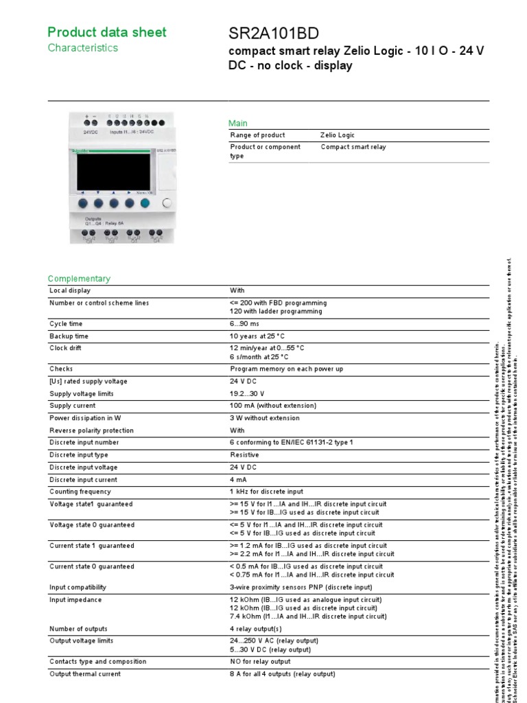 Compact Smart Relay SR2A101BD Specs | PDF | Relay | Electronic Circuits