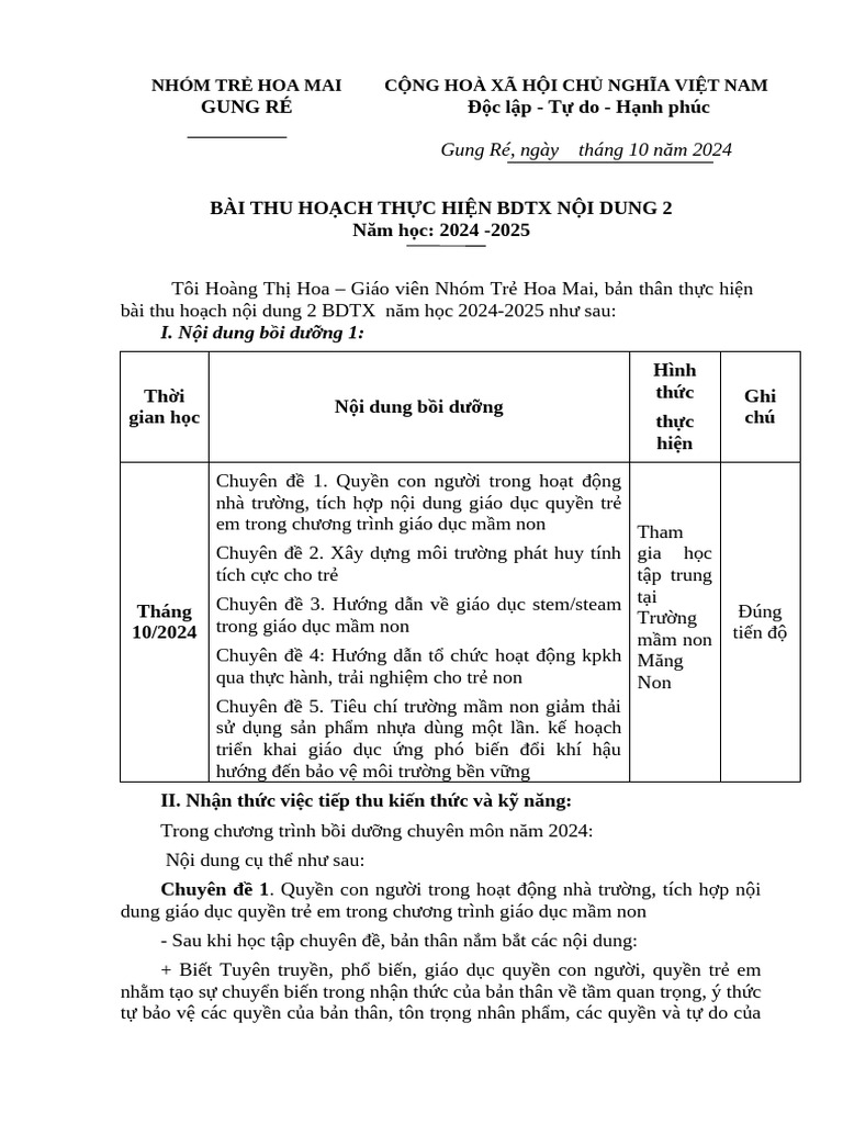 Bai Thu Hoach ND 2 2024 - 2025 | PDF
