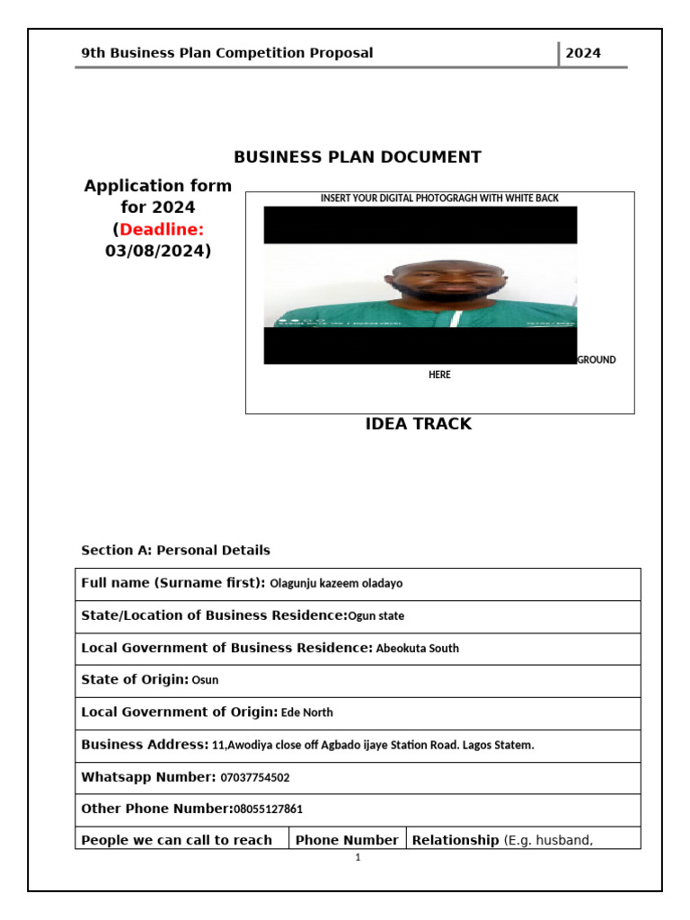 Business Plan Document Application Form For 2024 (03/08/2024) | PDF ...