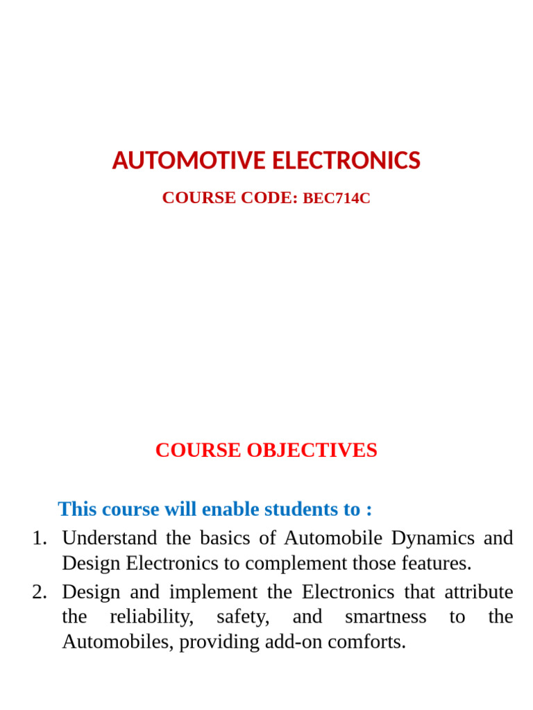 Automotive Electronics Course Overview | PDF | Internal Combustion ...