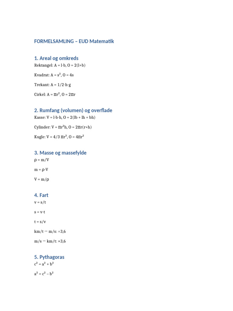 Formelsamling EUD Matematik | PDF