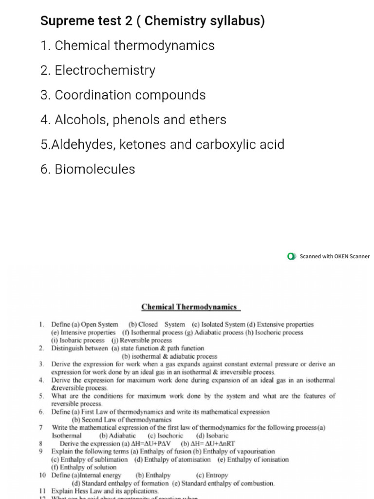 Supreme Test 2 - Chemistry Syllabus and Imp (Jogeshwari) | PDF