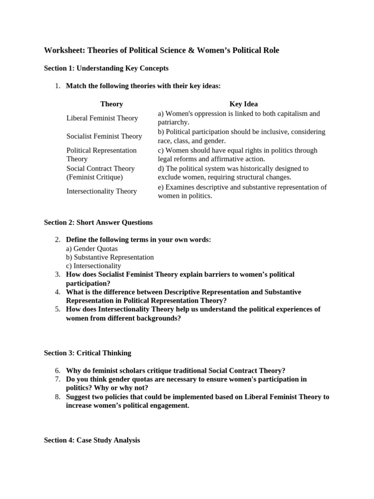 Worksheet Theories of Female Participation | PDF