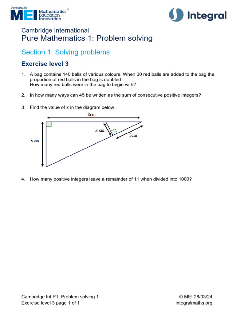 Cambridge Int P1 Problem Solving Exercises | PDF