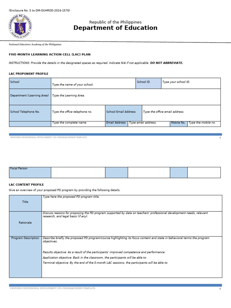 Five-Month LAC Plan Template | PDF | Learning | Educational Assessment