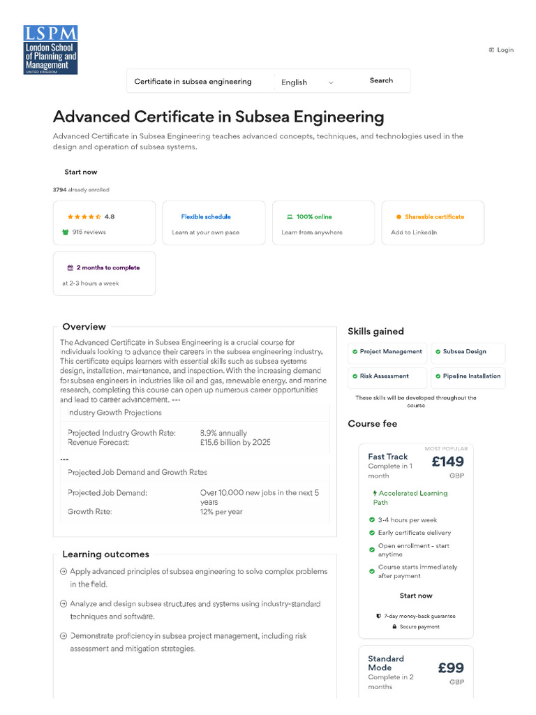 2_Advanced Certificate in Subsea Engineering | PDF