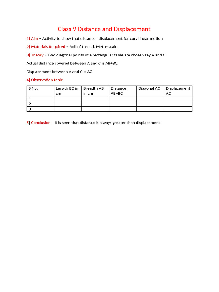 Class 9 Distance and Displacement (1) | PDF
