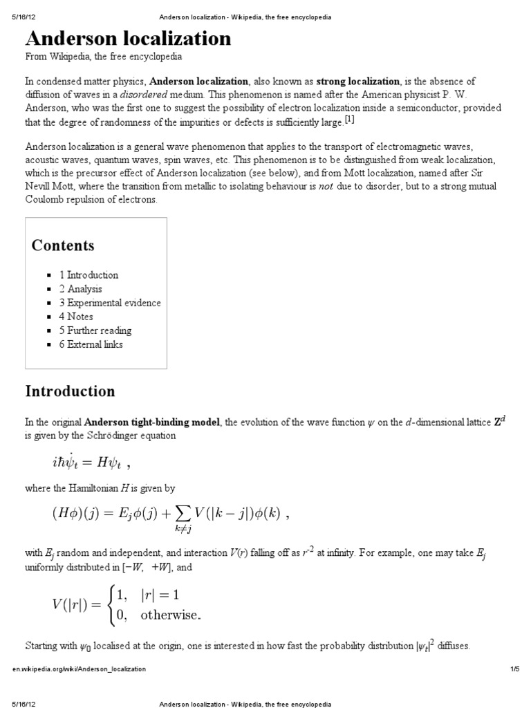 Anderson Localization - Wikipedia, The Free Encyclopedia | PDF ...