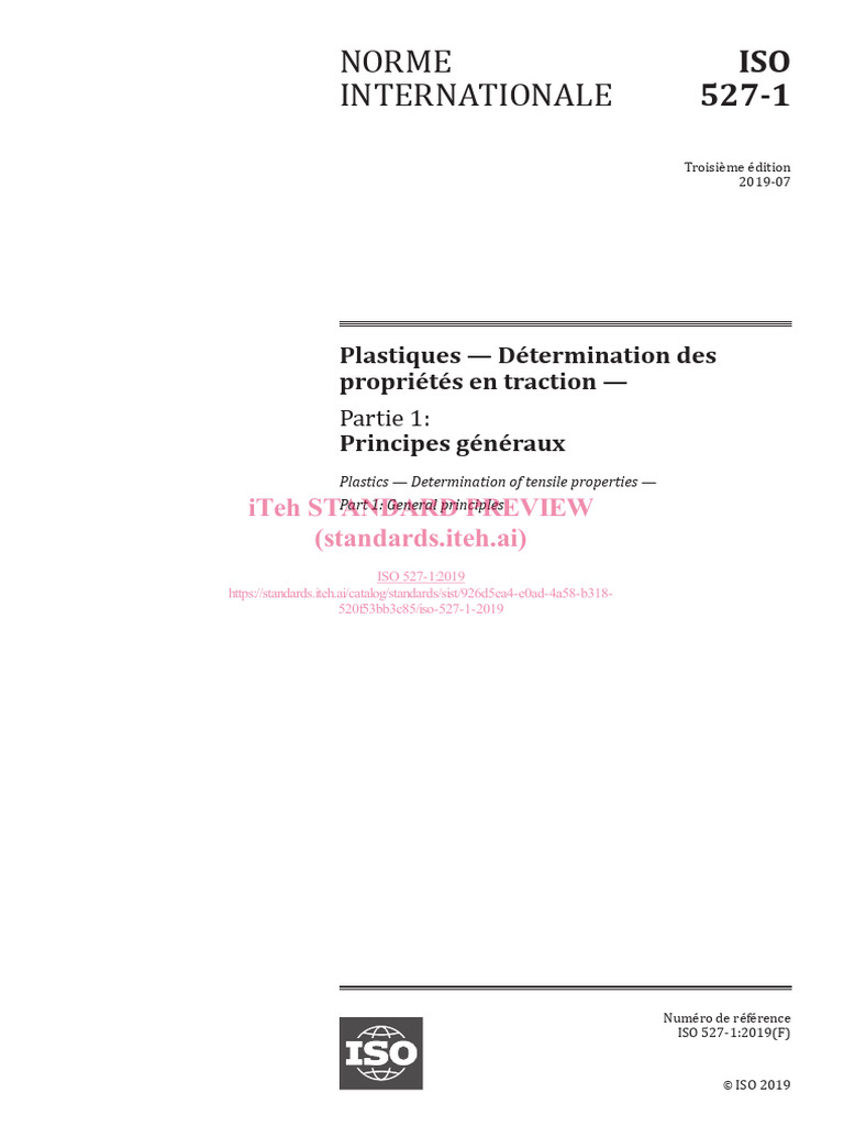 Propriétés en traction des plastiques ISO 527-1 | PDF | Élasticité ...