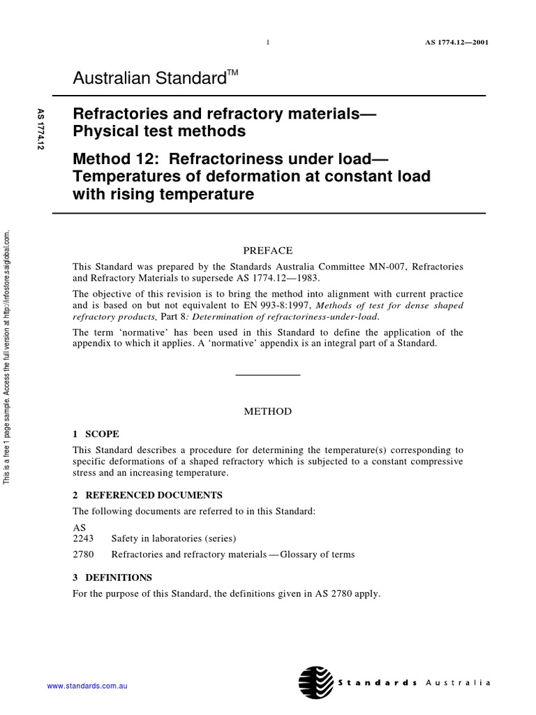 As 1774.12-2001 Refractories and Refractory Materials - Physical Test ...