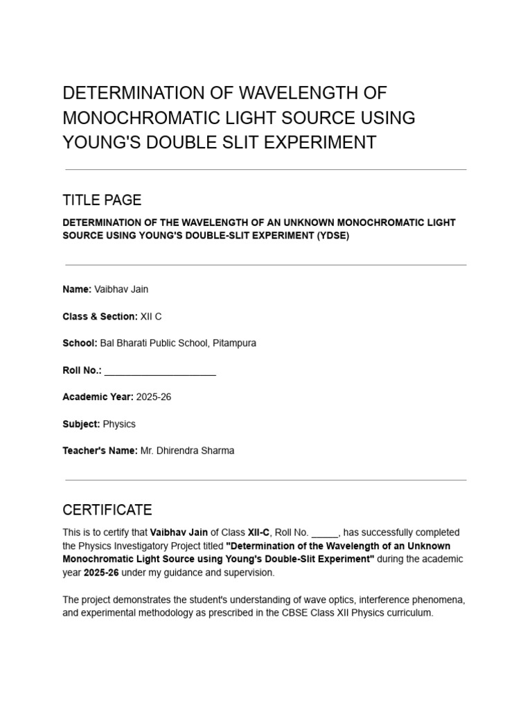 YDSE Physics Project.md | PDF | Coherence (Physics) | Light