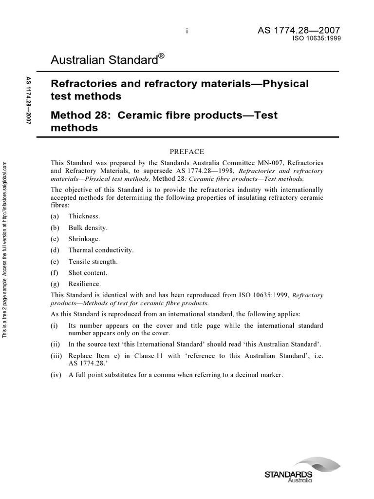 As 1774.28-2007 Refractories and Refractory Materials - Physical Test ...