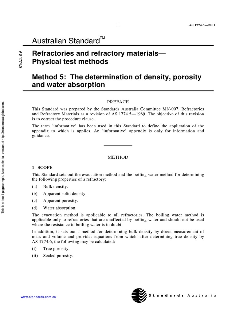 As 1774.5-2001 Refractories and Refractory Materials - Physical Test ...