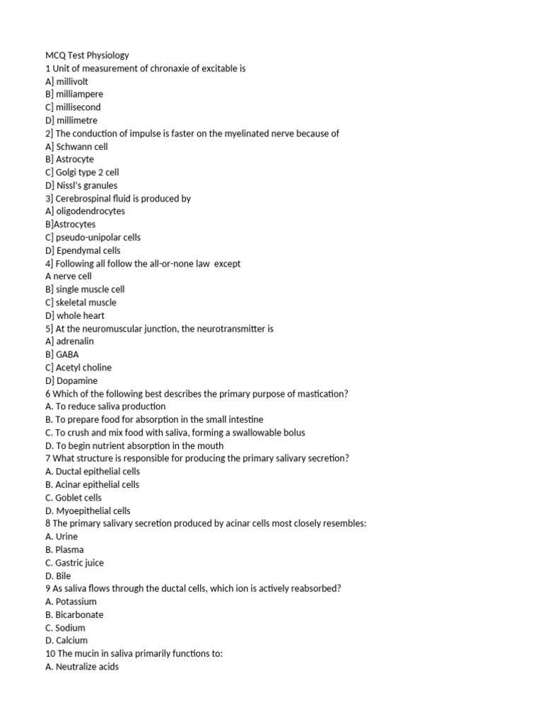 MCQ With Abswer Key | PDF | Digestion | Tissue (Biology)