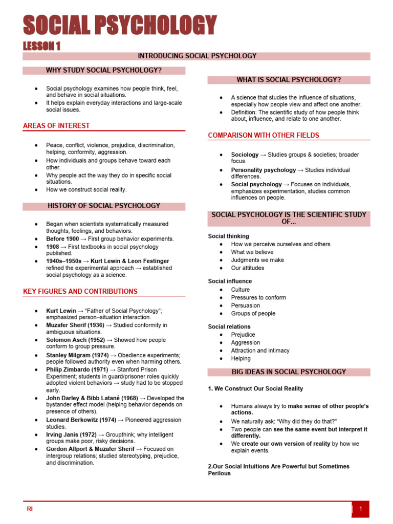 Social Psychology Lesson 1 | PDF | Social Psychology | Attitude ...