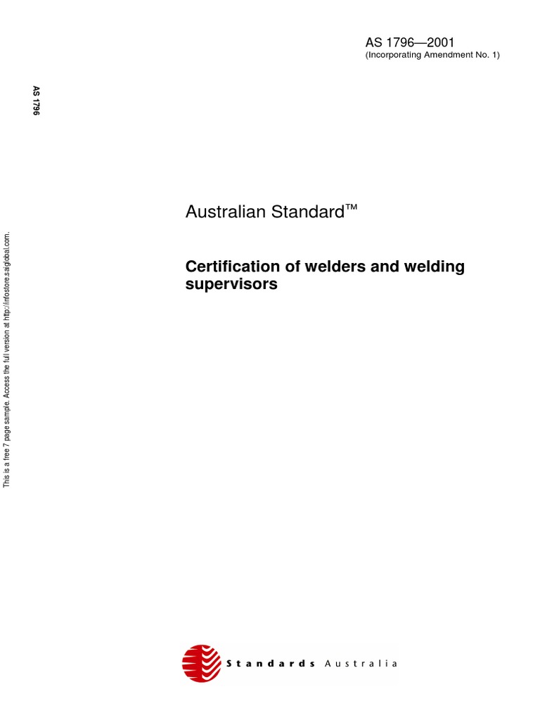As 1796-2001 Certification of Welders and Welding Supervisors | PDF ...