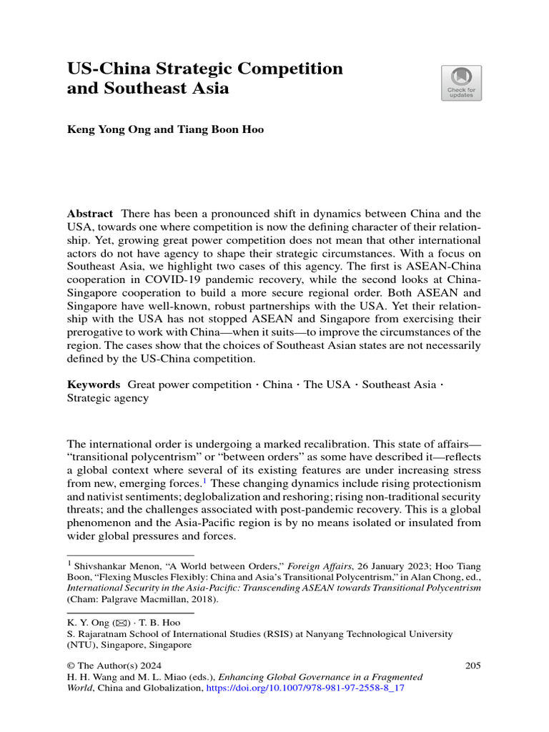 US-China Strategic Competition and Southeast Asia (1) | PDF | China ...
