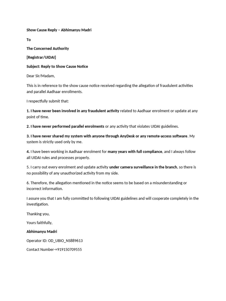 Show Cause Reply | PDF