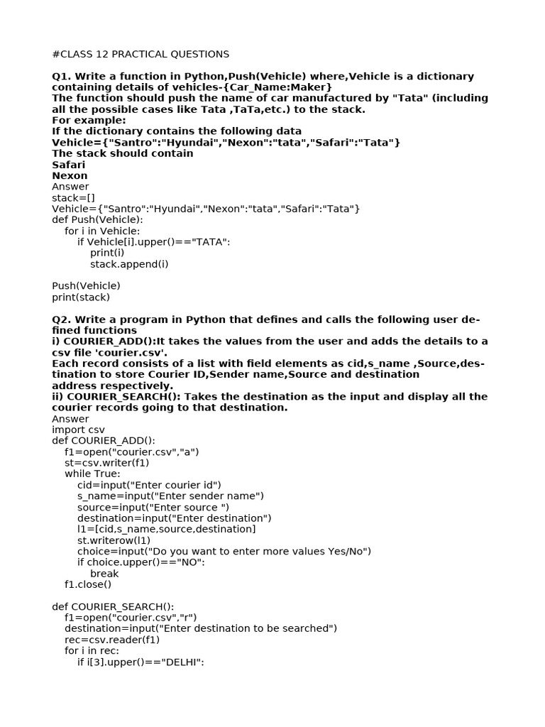 Class 12 Practical Programs | PDF | Databases | Data