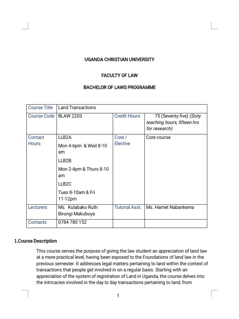 Land Transactions Course Overview UCU | PDF | Eminent Domain | Lease