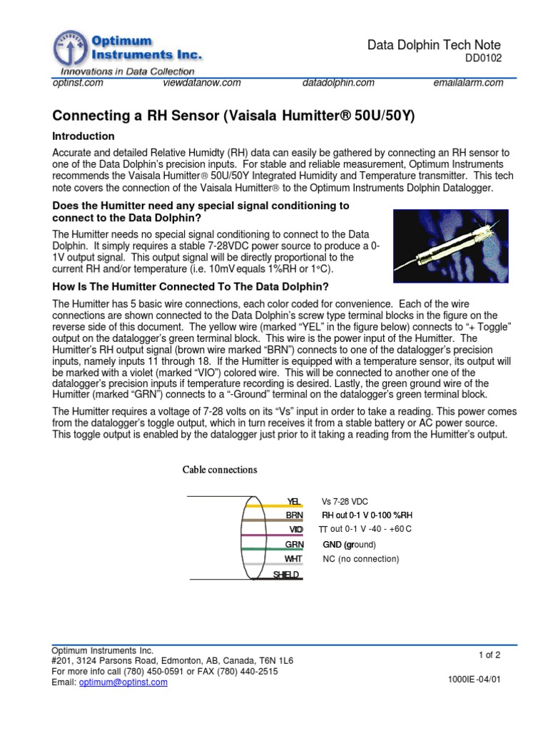 DD0102 Connecting A RH Sensor - Vaisala Humitter 50U-50Y | PDF ...